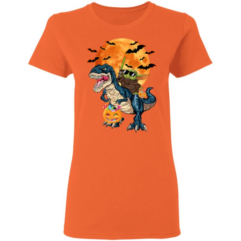 Baby Yoda Riding Dinosaur Trex Pumpkin Moon Halloween - RobinPlaceFabrics