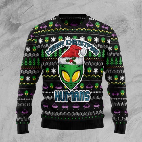 Alien Merry Christmas Humans Christmas Wool Sweater - RobinPlaceFabrics