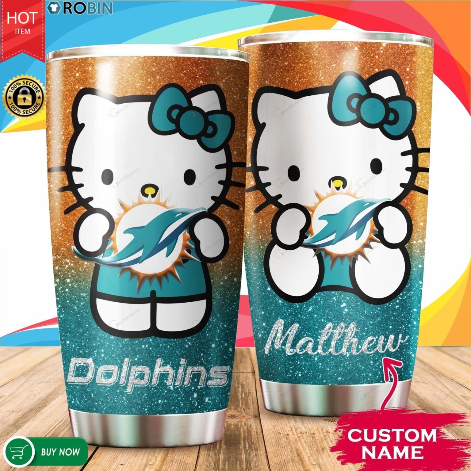 Personalized Hello Kitty Hug Miami Dolphins 20oz Tumbler ...