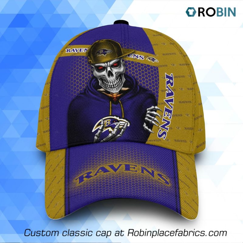 NFL Baltimore Ravens Skull All Over Print Caps - RobinPlaceFabrics