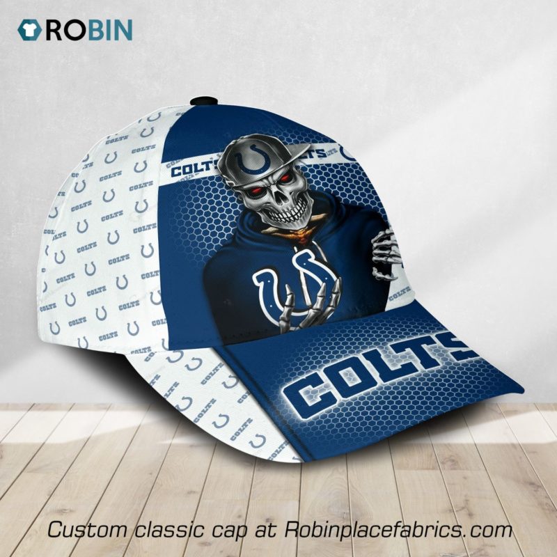 NFL Indianapolis Colts Skull Full Print Cap, Hat - RobinPlaceFabrics