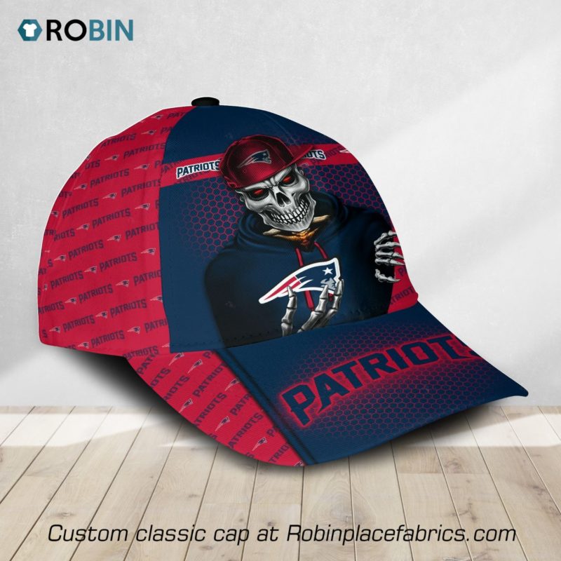 NFL New England Patriots Skull Full Print Cap, Hat - RobinPlaceFabrics
