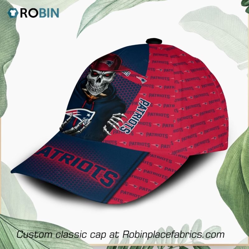 NFL New England Patriots Skull Full Print Cap, Hat - RobinPlaceFabrics