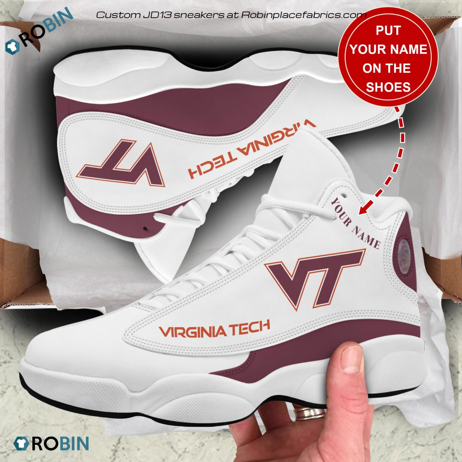 Personalized Virginia Tech Hokies Air JD13 Shoes - RobinPlaceFabrics