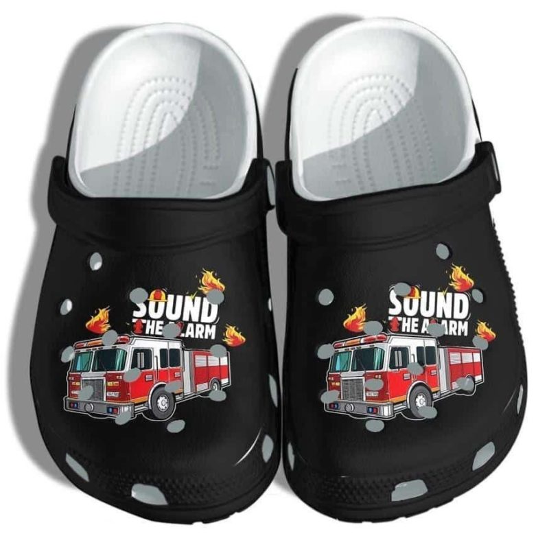 Fire Engine Car Shoes For Firefighter Son - Sound The Alarm Crocs Shoes ...