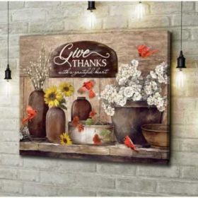 Give Thanks Cardinal Wall Art Floral Decor - RobinPlaceFabrics