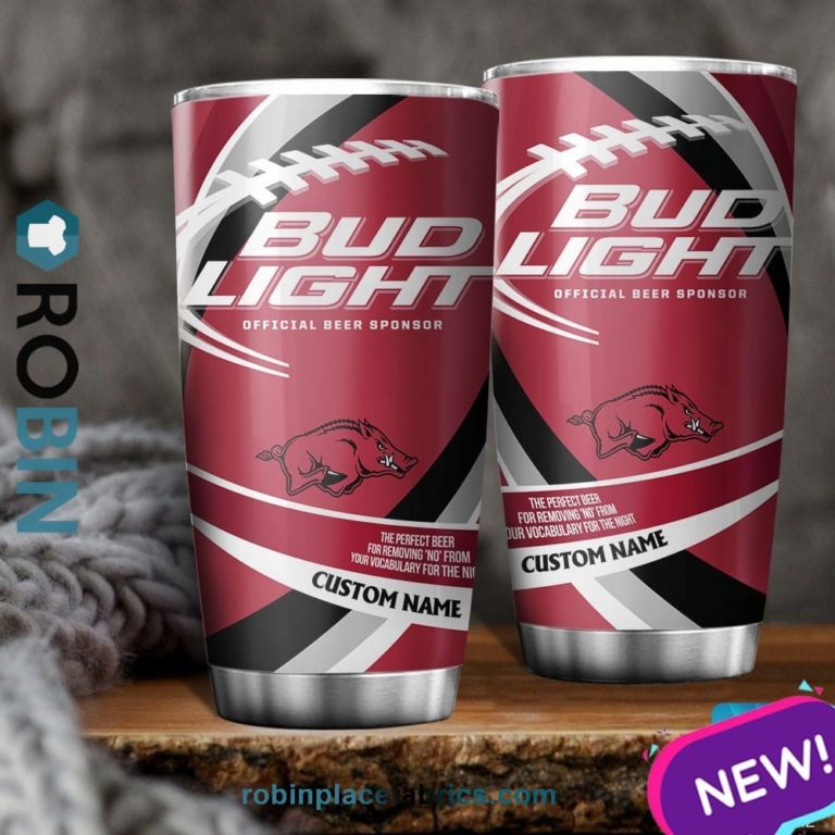 Arkansas Razorbacks NCAA Bud Light Beer Custom Name Tumblers Cup ...
