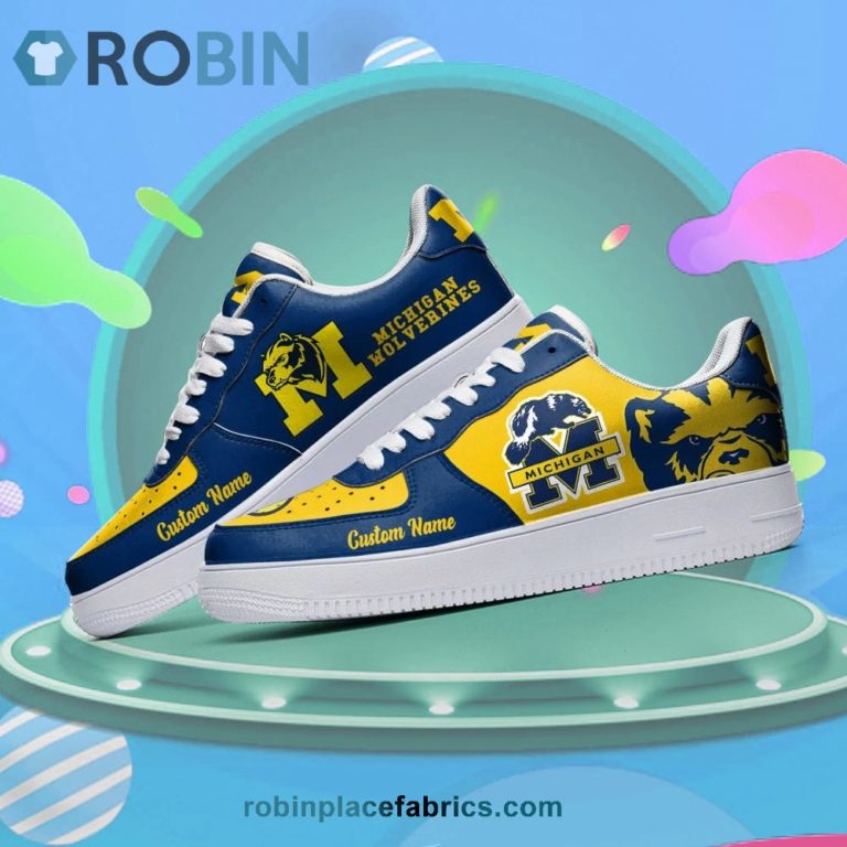 Michigan Wolverines Mascot Logo NCAA Custom Name Air Force 1 AF1 Shoes ...