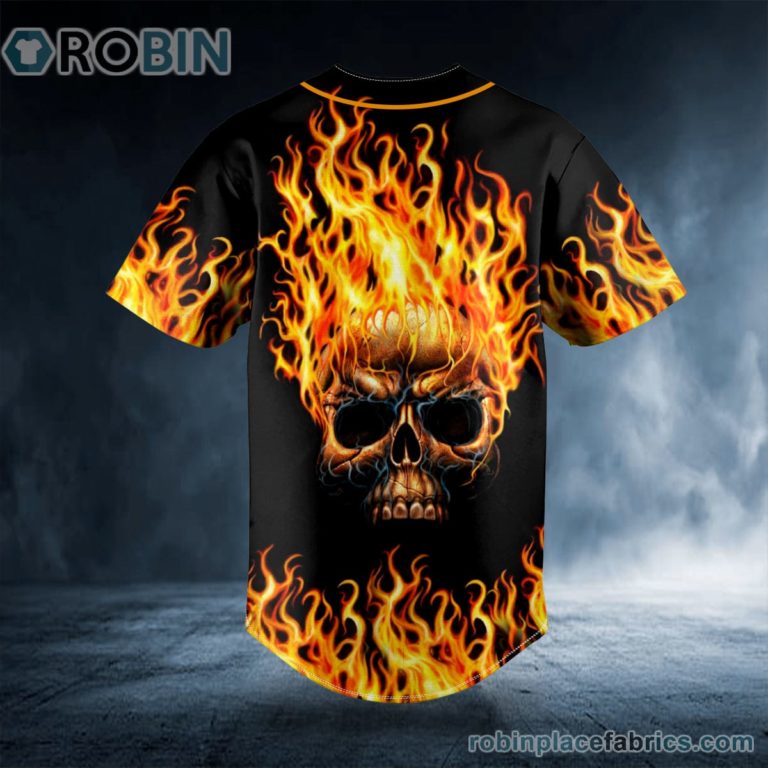 Fire Skull Custom Name Baseball Jersey - RobinPlaceFabrics