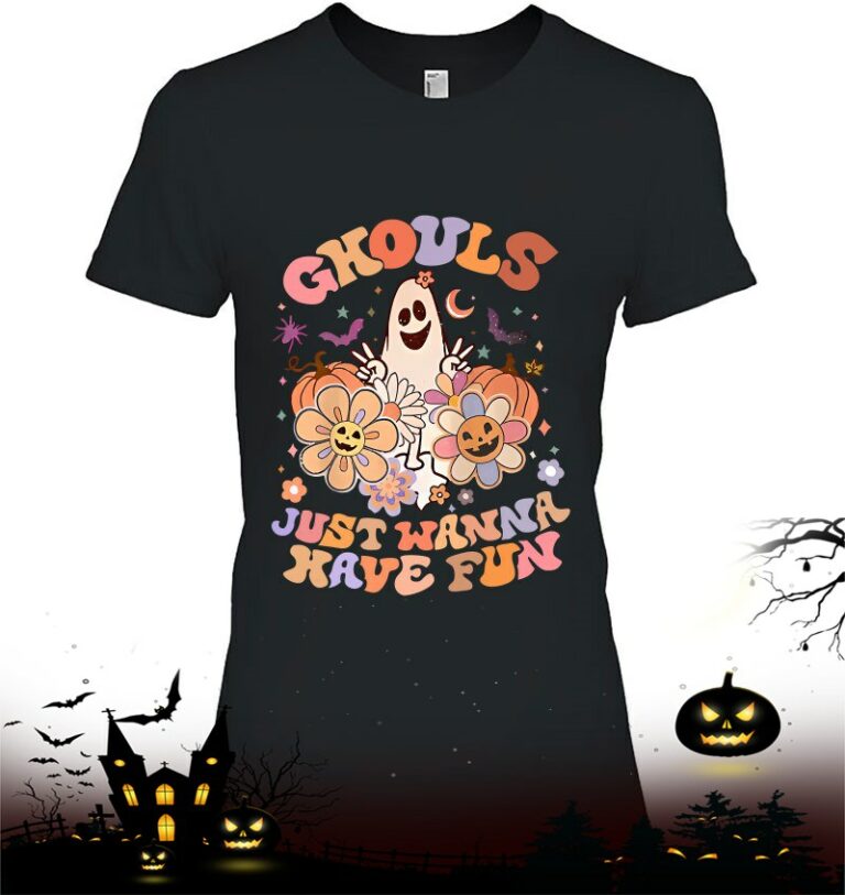 Groovy Ghouls Just Wanna Have Fun Ghost Pumpkin Floral Shirt ...