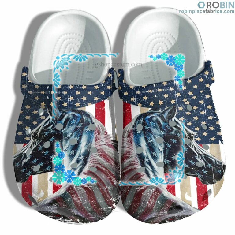 Horse America USA Flag Crocs Clog Shoes - RobinPlaceFabrics