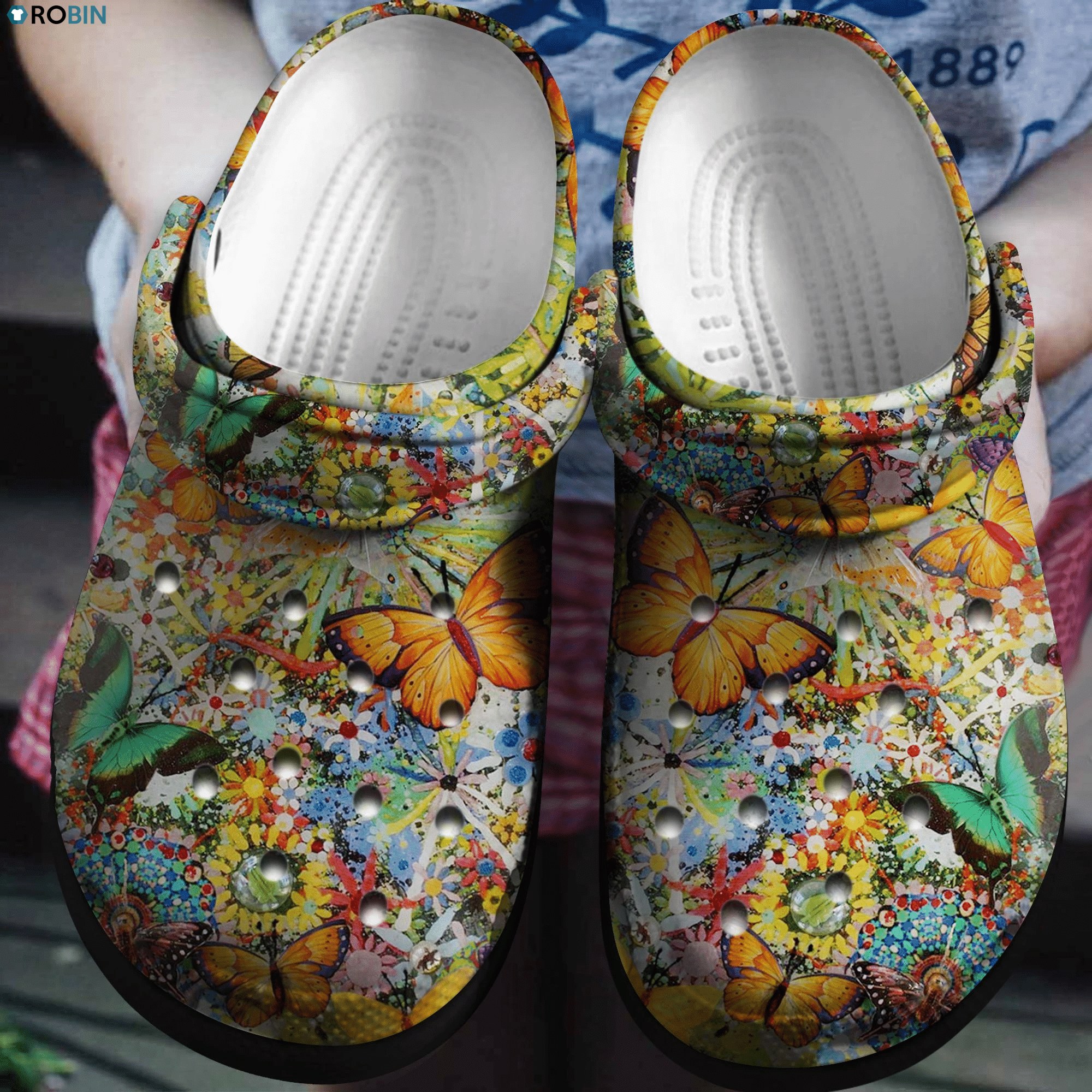 Colorful Butterfly Garden Vintage Crocs - Classic Clog - RobinPlaceFabrics