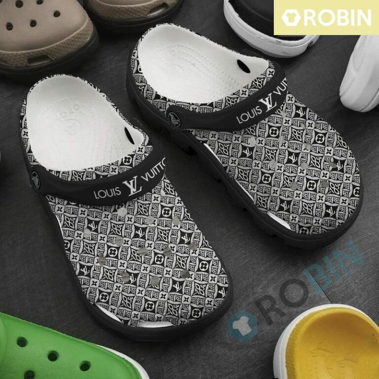 LV Louis Vuitton Retro Black White Monogram Crocs - RobinPlaceFabrics
