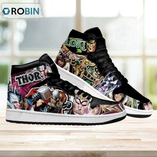 Thor and Loki Jordan 1 High Custom Superheroes Shoes - RobinPlaceFabrics