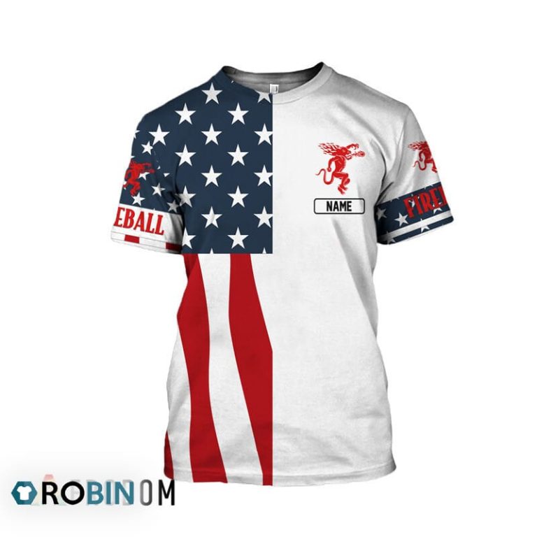 Personalized Fireball Whisky USA Flag 3D All Over Printed T-Shirt ...