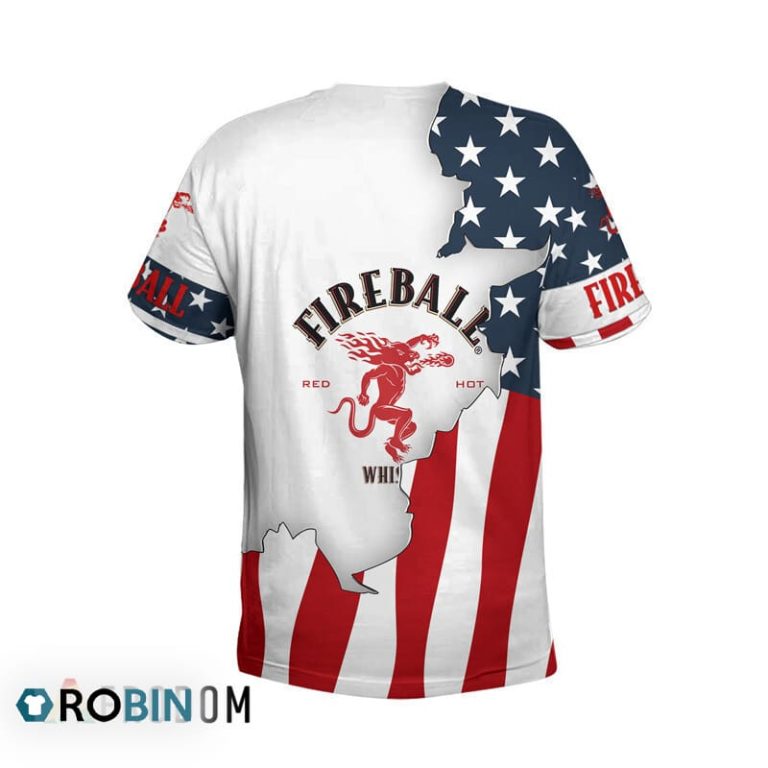 Personalized Fireball Whisky USA Flag 3D All Over Printed T-Shirt ...
