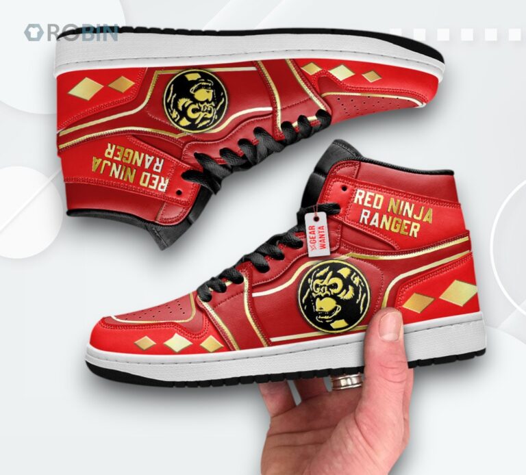 Custom Ninja Red Ranger Jordan 1 High Sneakers - RobinPlaceFabrics