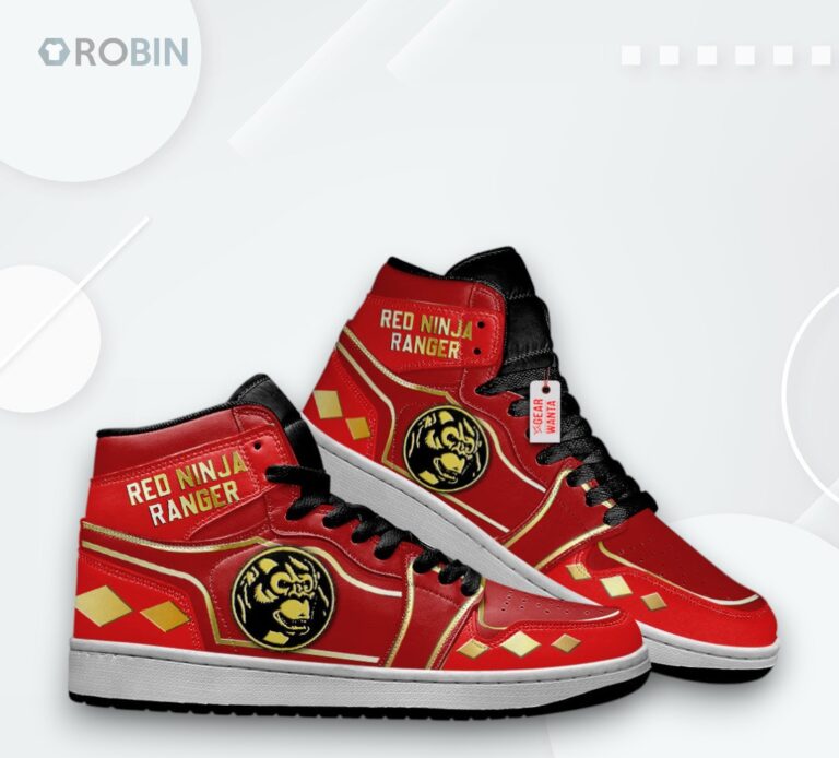 Custom Ninja Red Ranger Jordan 1 High Sneakers - RobinPlaceFabrics